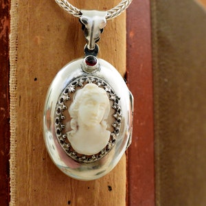 Victorian Silver Cameo Locket Necklace Handmade Vintage High Relief ...