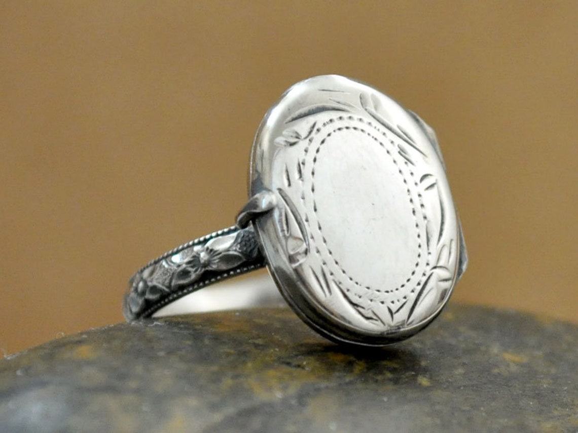 Handmade 925 sterling silver LOCKET RING hand made floral band | Etsy