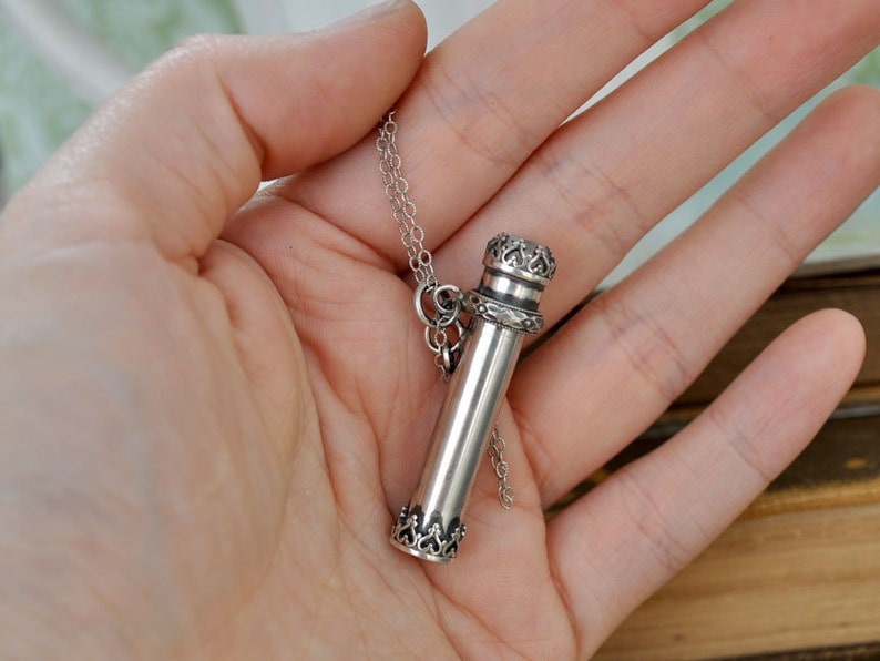 Sterling silver container necklace pill box tube locket | Etsy