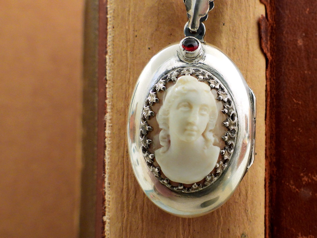 Victorian Silver Cameo Locket Necklace Handmade Vintage High Relief ...