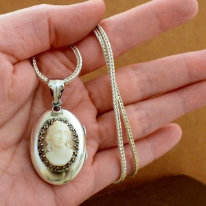 Victorian Silver Cameo Locket Necklace Handmade Vintage High Relief ...