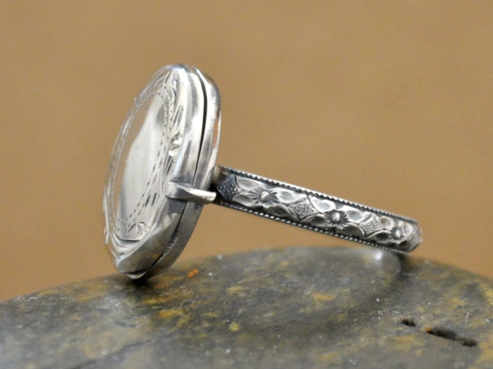 Handmade 925 sterling silver LOCKET RING hand made floral band | Etsy