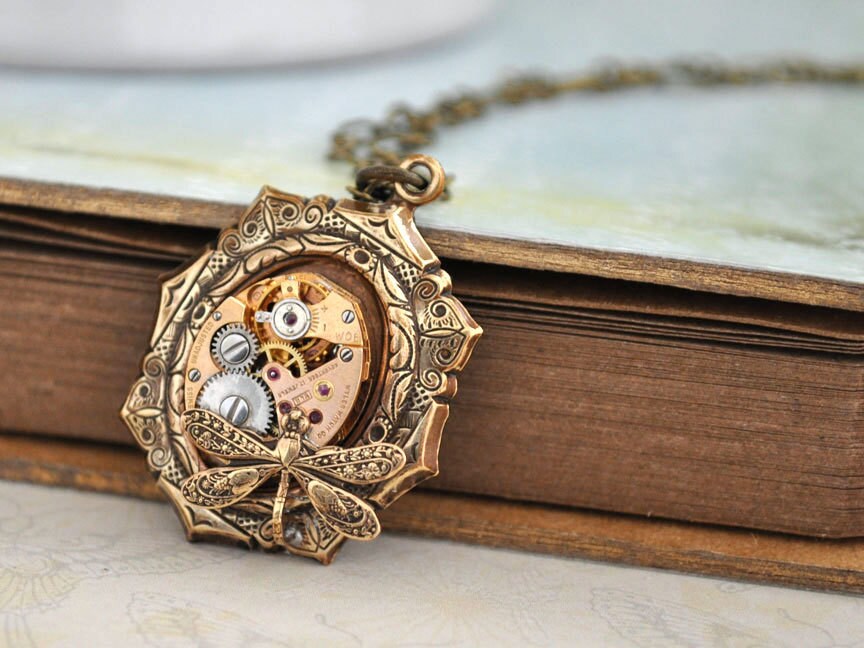 Steampunk Necklace TIME TRAVELER Vintage Gold Color Watch | Etsy