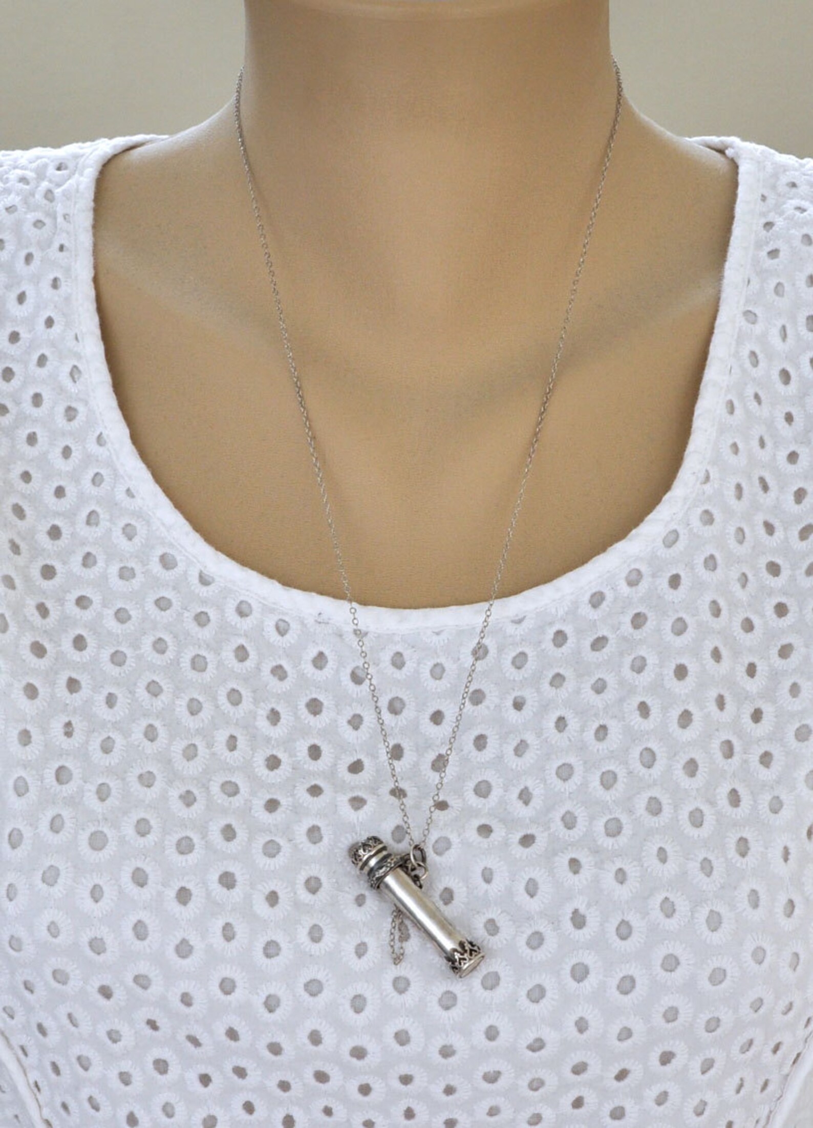 Sterling silver container necklace pill box tube locket | Etsy