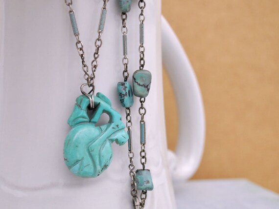 Vintage Blue Turquoise Chinese Export Turquoise Necklace 1920s Art Deco Turquoise Necklace Carved Fruit Antique Jewelry Gift for Women Etsy UK