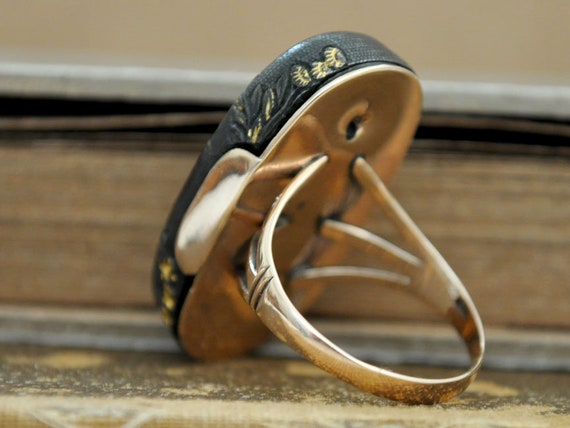 vintage find rare antique 10k gold Shakudo ring with … - Gem