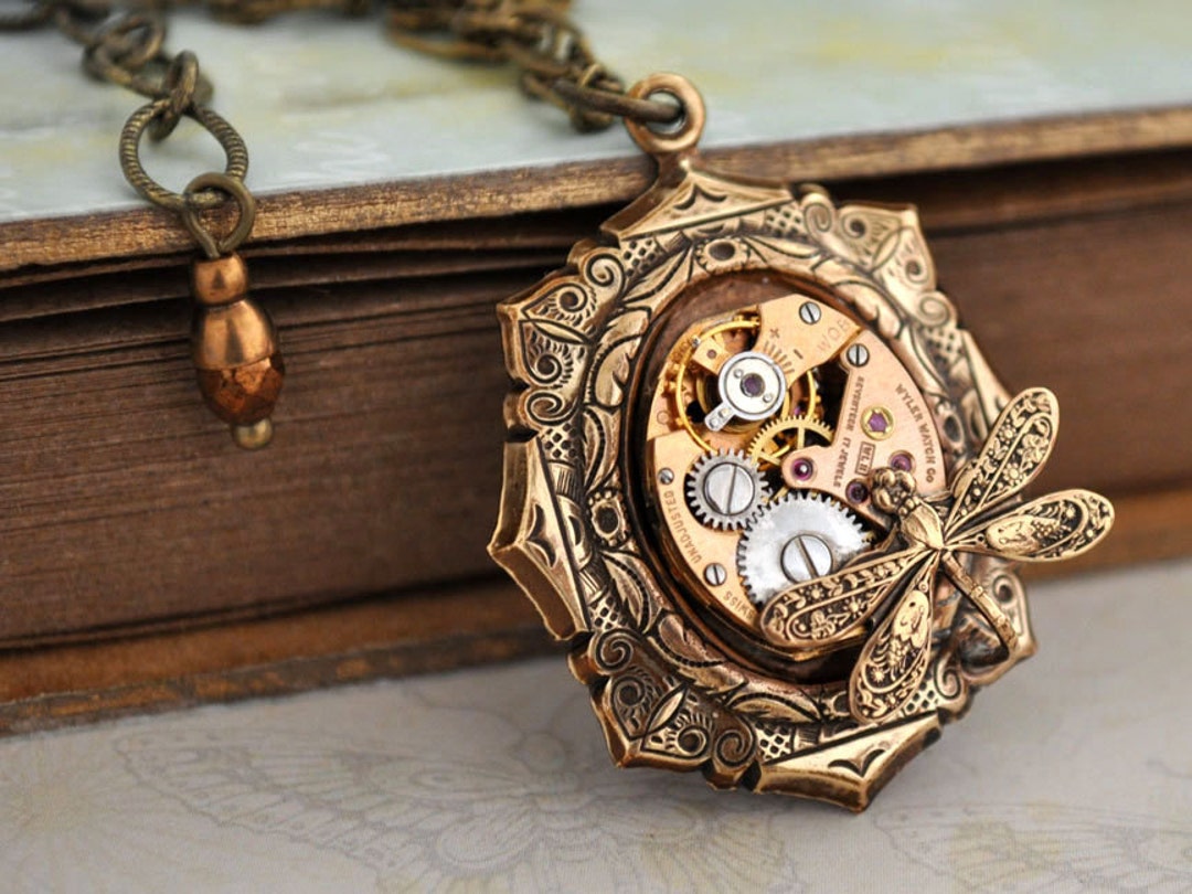 Steampunk Necklace TIME TRAVELER Vintage Gold Color Watch Movement ...