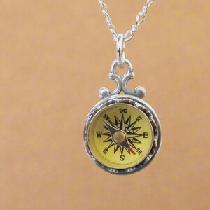 Silver Minimalist Small Working Compass Charm Necklace TRUE NORTH 925 ...