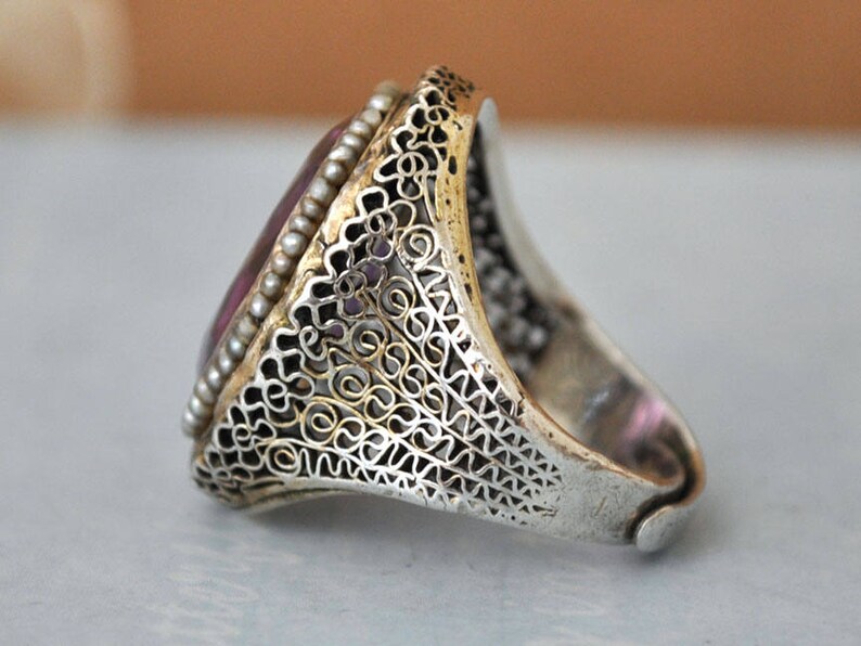 Sterling Silver Vintage Chinese Export Ring Amethyst Large - Etsy