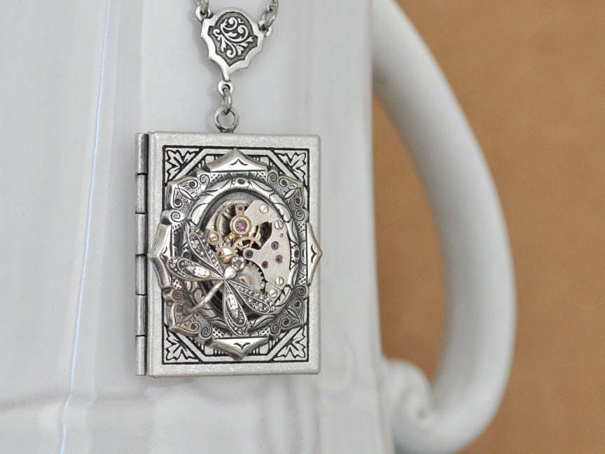 THE TIME KEEPER antiqued silver book style steampunk vintage | Etsy