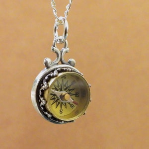 Silver Minimalist Small Working Compass Charm Necklace TRUE NORTH 925 ...