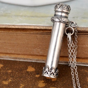 Sterling silver container necklace pill box tube locket | Etsy