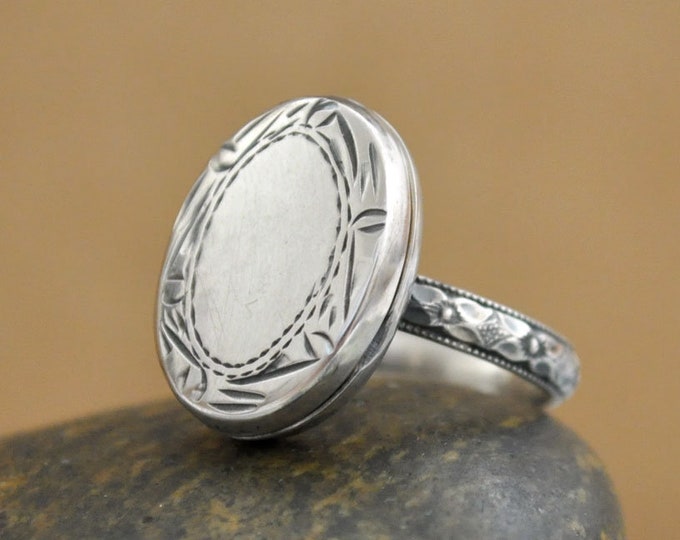 Handmade 925 Sterling Silver LOCKET RING Hand Made Floral Band - Etsy