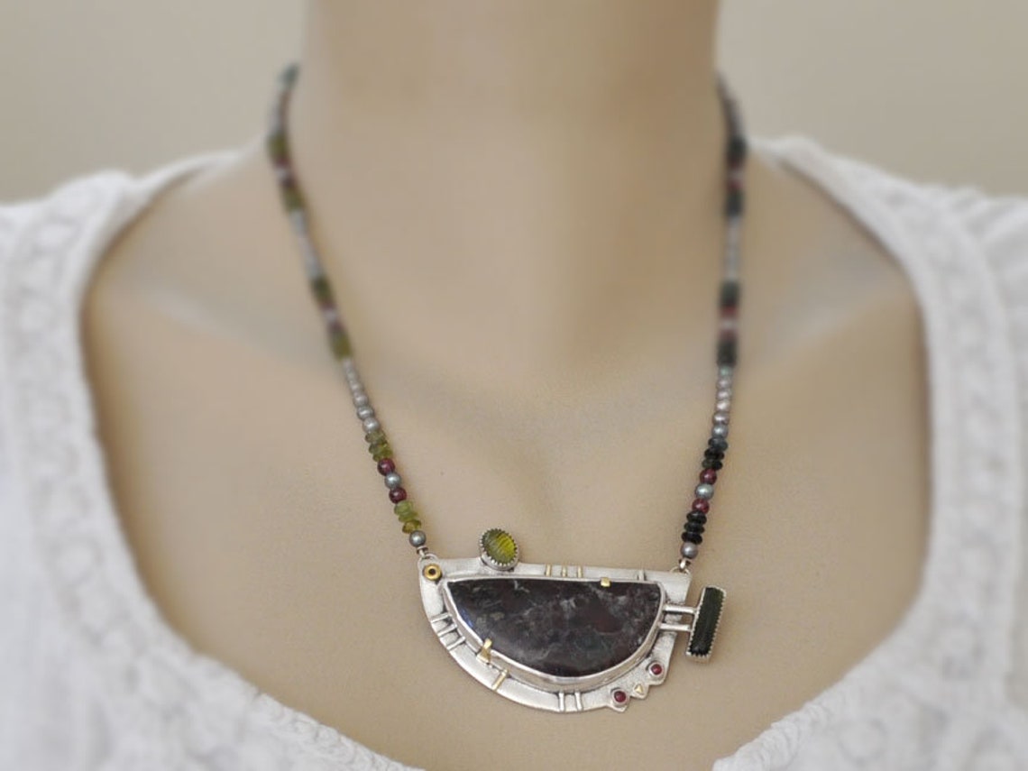 VINTAGE FIND Large Oversized Gemstone Sterling Silver Necklace - Etsy