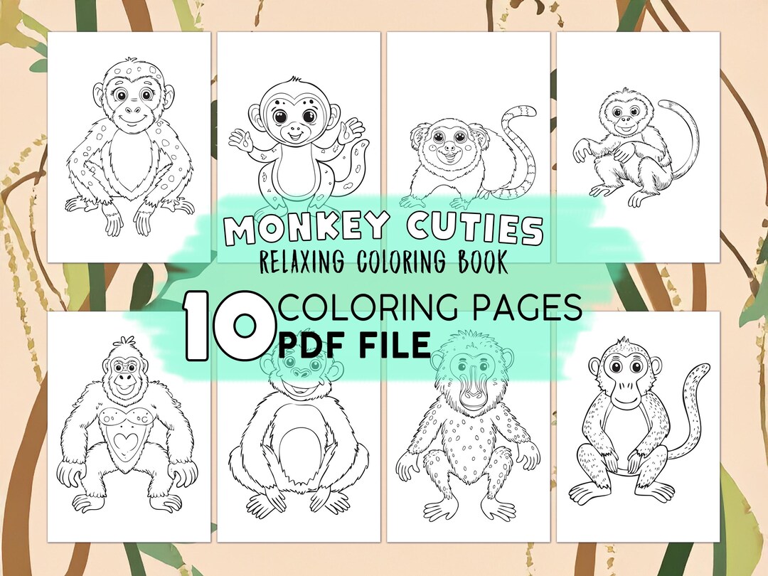 Monkey Cuties: Adorable Primate Characters in a Relaxing Coloring Book ...