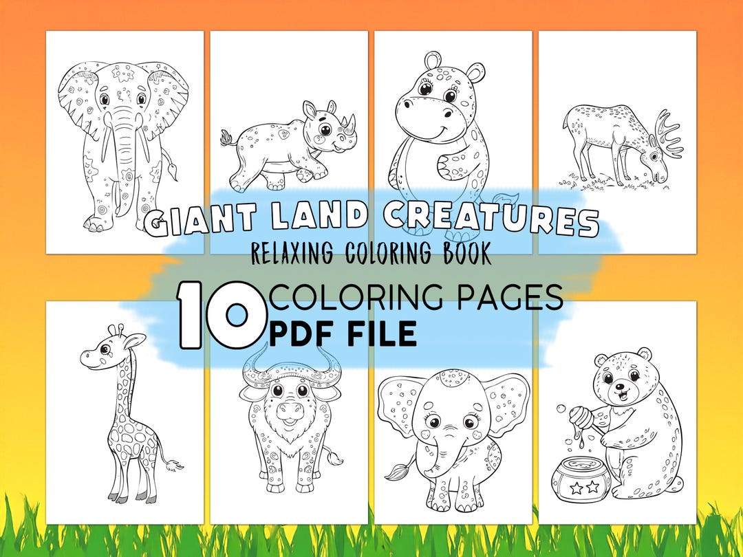 Giant Land Creatures: Big Mammal Animals in a Relaxing Coloring Book by ...