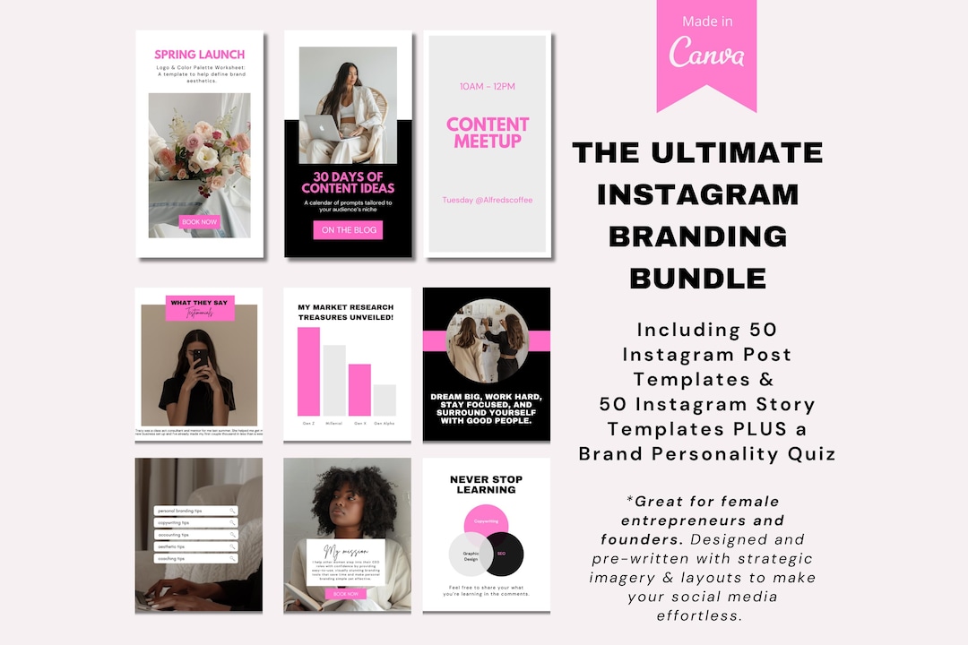 Instagram Branding Template Bundle Posts Stories Hot Pink Templates ...