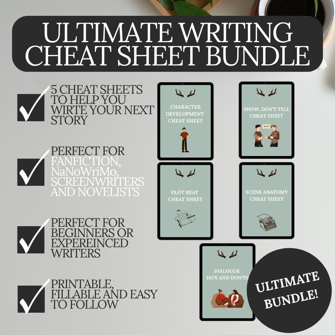 Writing Craft Cheat Sheets Bundle: Story Structure, Character Development (PDF Downloadable ...