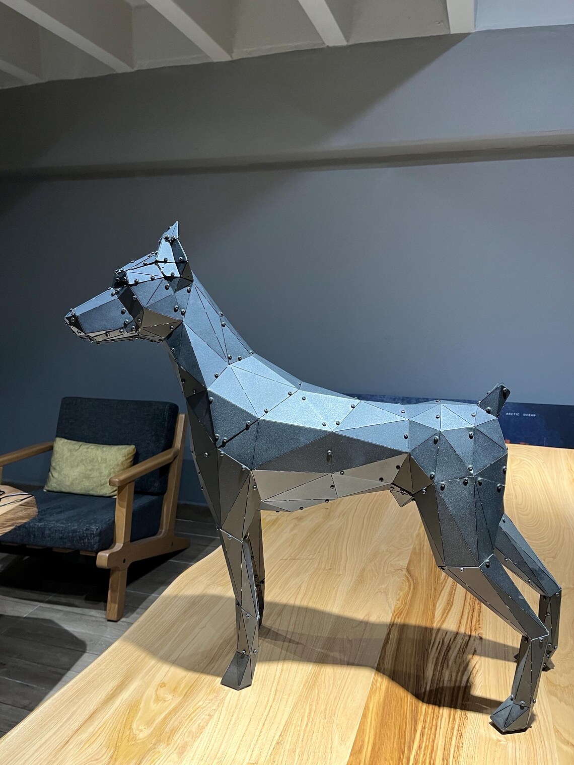 Doberman Statue 3D Metal Art Handmade Decor Dog Garden Statue Doberman ...