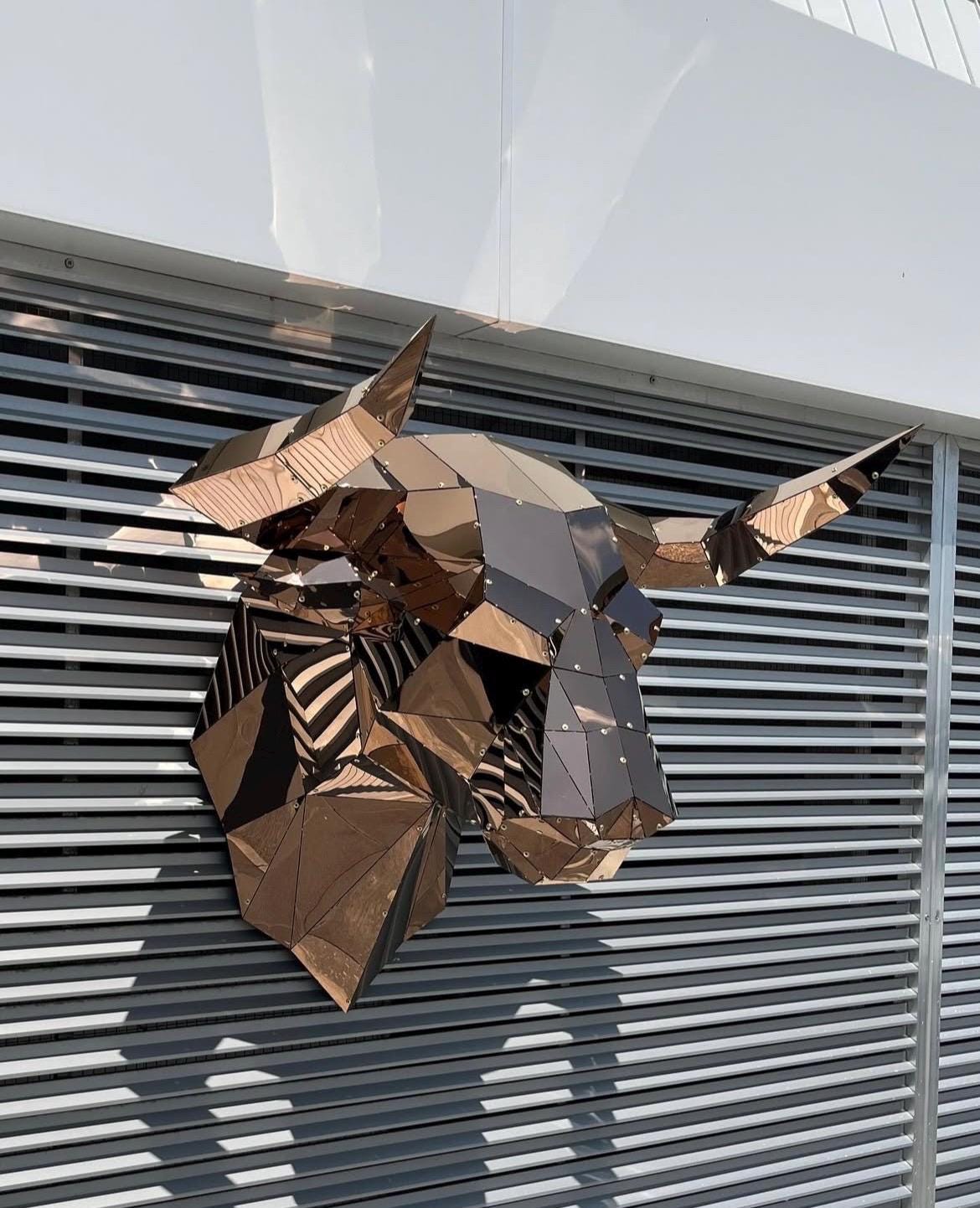 BULL HEAD 3D Animal Wall Decor Metal, Geometric Metal Sculpture Bull ...