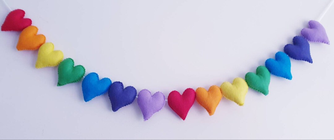 Felt RAINBOW HEART GARLAND Bunting Wall Hanging Nursery Bedroom ...