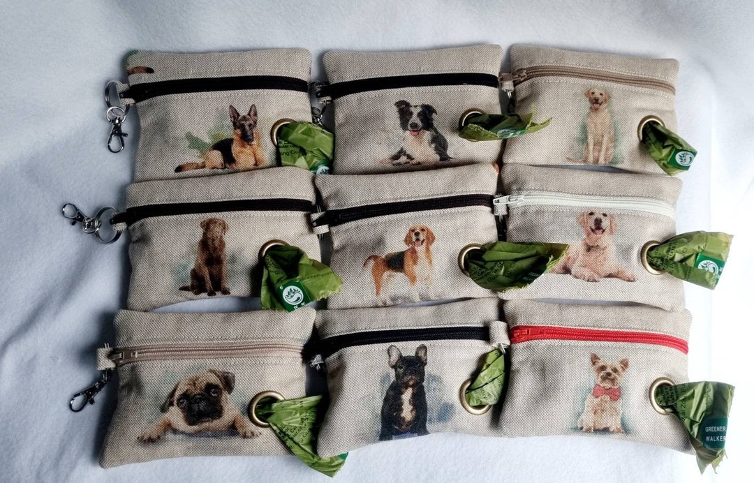 DOG Fabric Poo Bag Dispensing Pouch Purse Eyelet and Swivel Clip for ...
