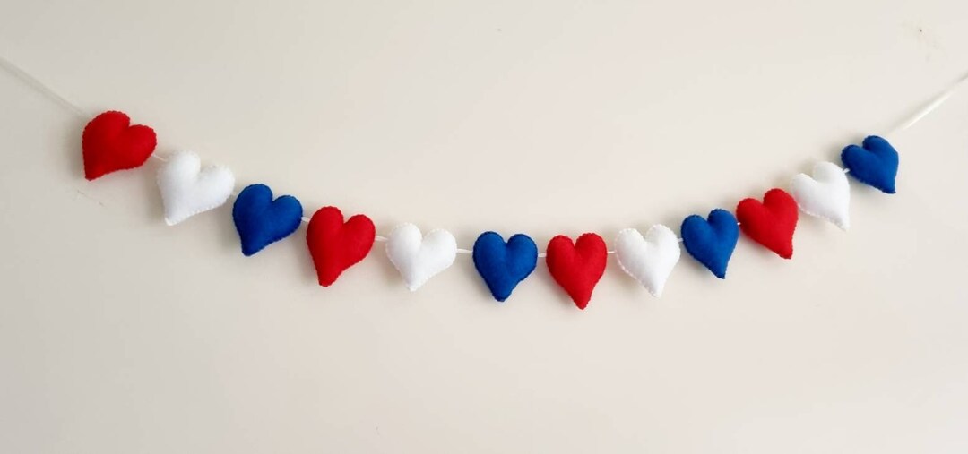 Red White & Blue Felt Heart GARLAND 6, 9 or 12 Hearts Mobile Wall ...