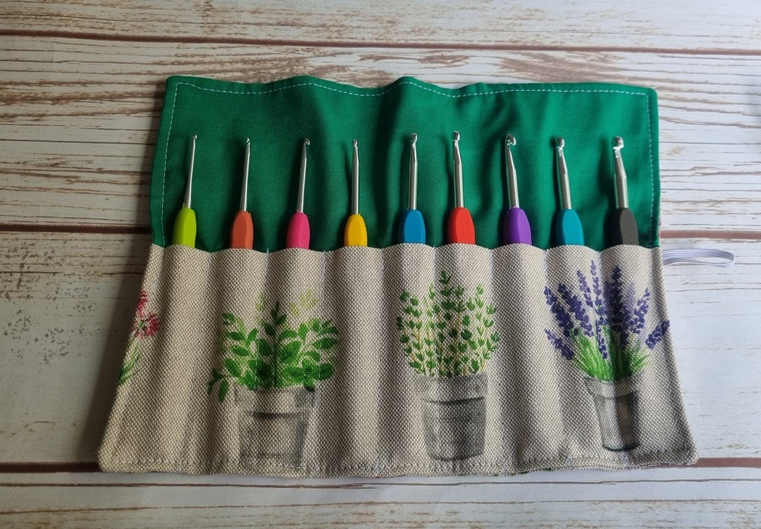Pot Plant Crochet Hook Case Roll Holder Lavender Herbs Green Lining ...