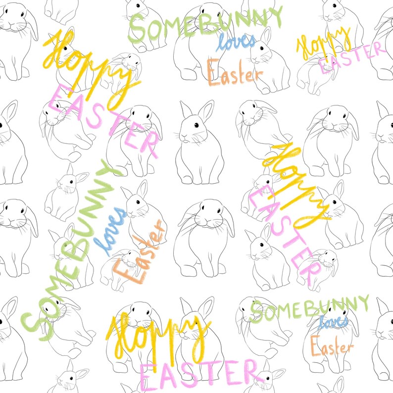 Hoppy Bunny Outline Pattern – White & Black - Etsy