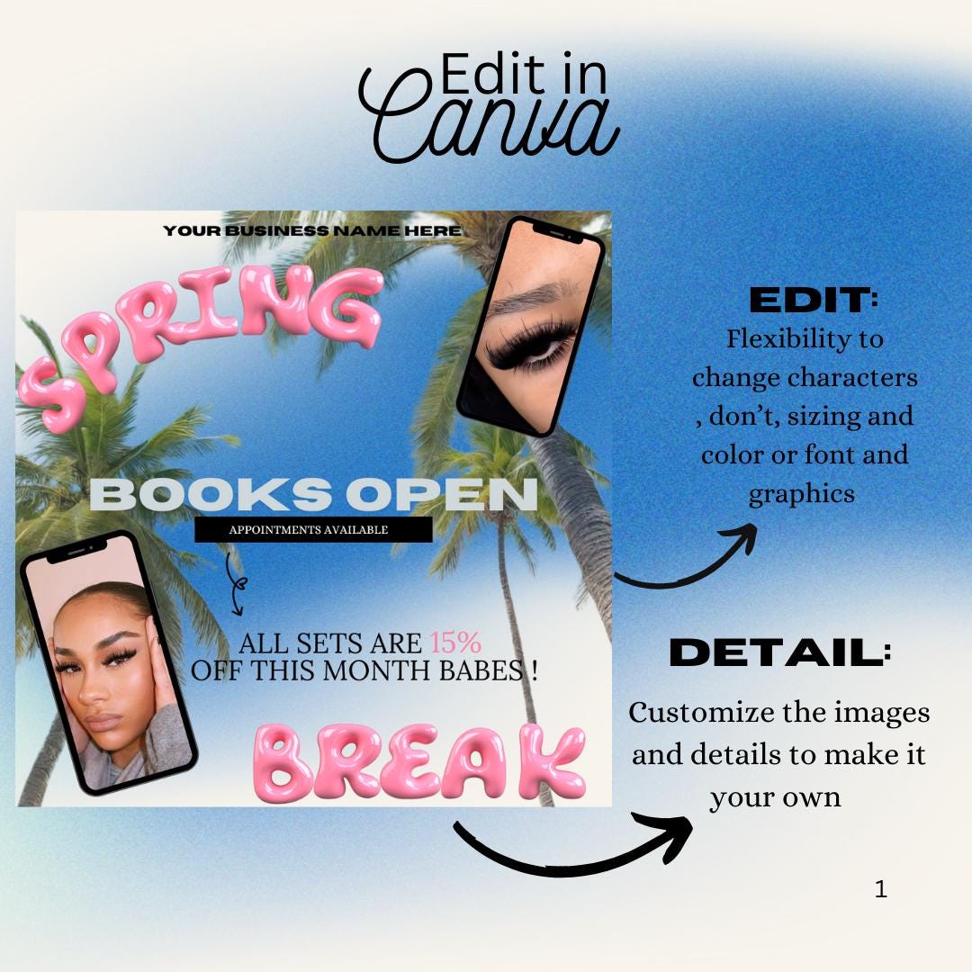 Spring Break Booking Flyer , Editable Spring Break Flyer , Book Now ...