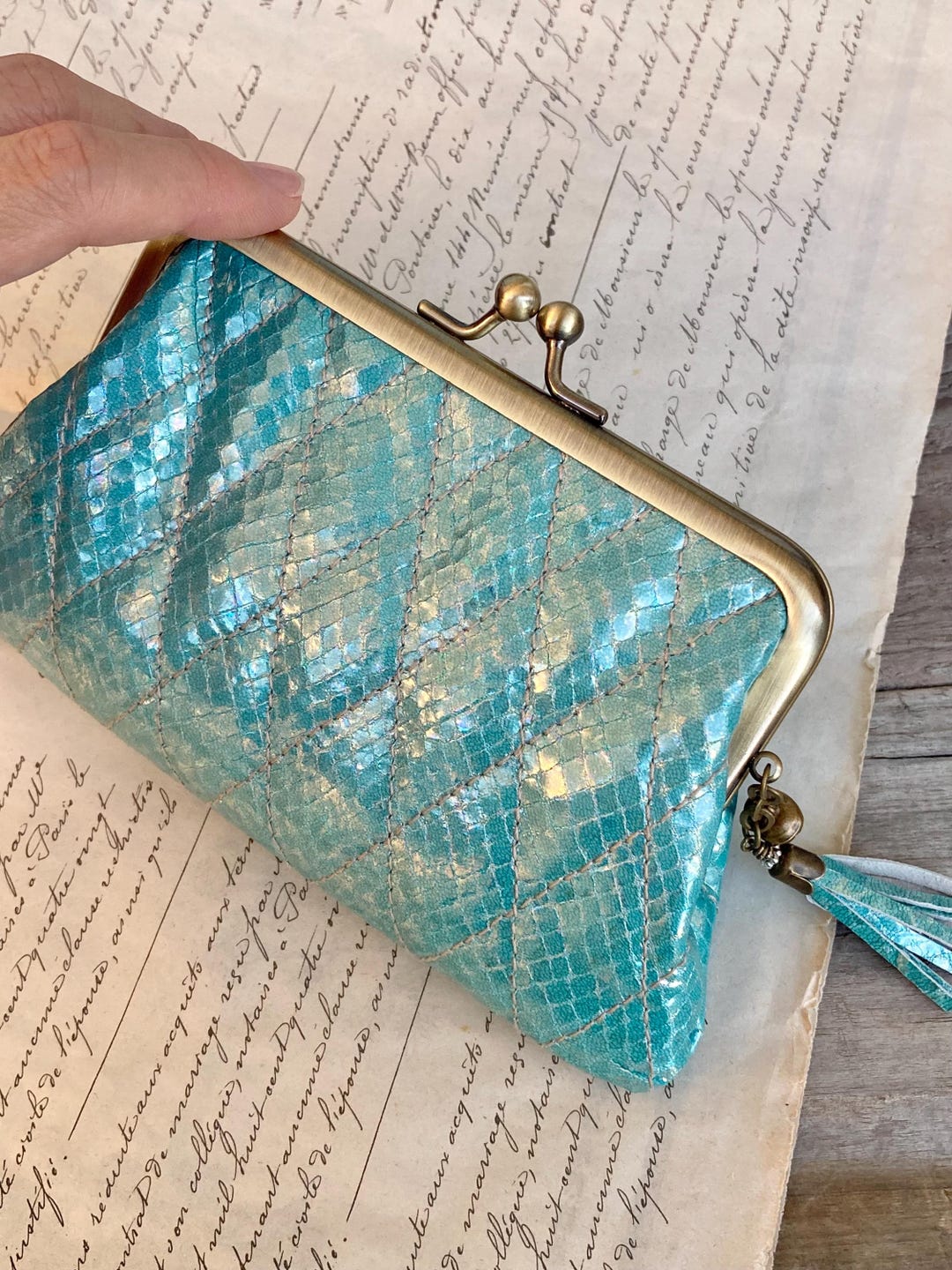 Leather Purse, Auroral Aqua, Quilting Purse, Turquoise Purse, Quilting ...