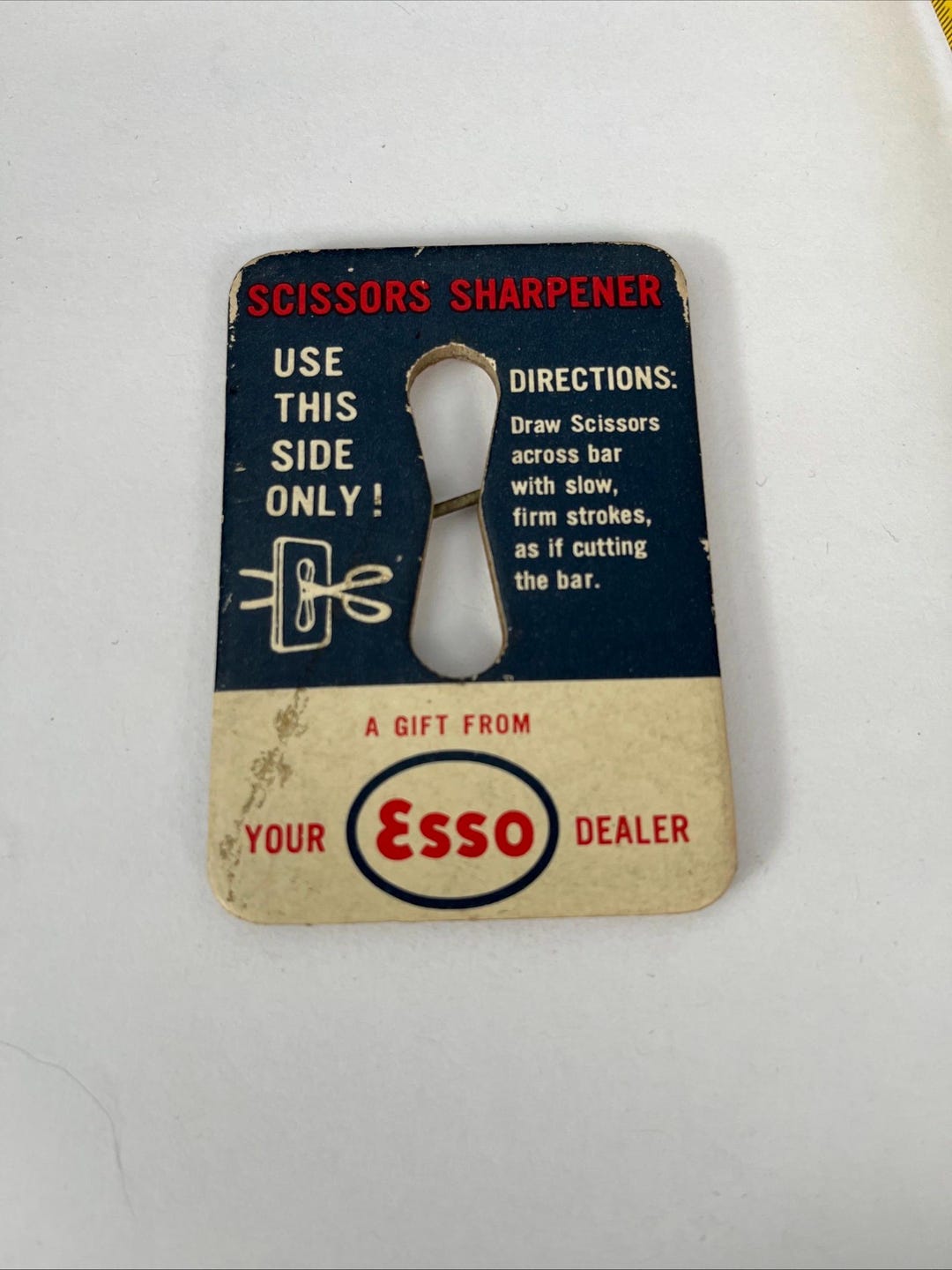 Vintage ESSO Scissor Sharpener Card Advertising Atlas Bucron Tires ...