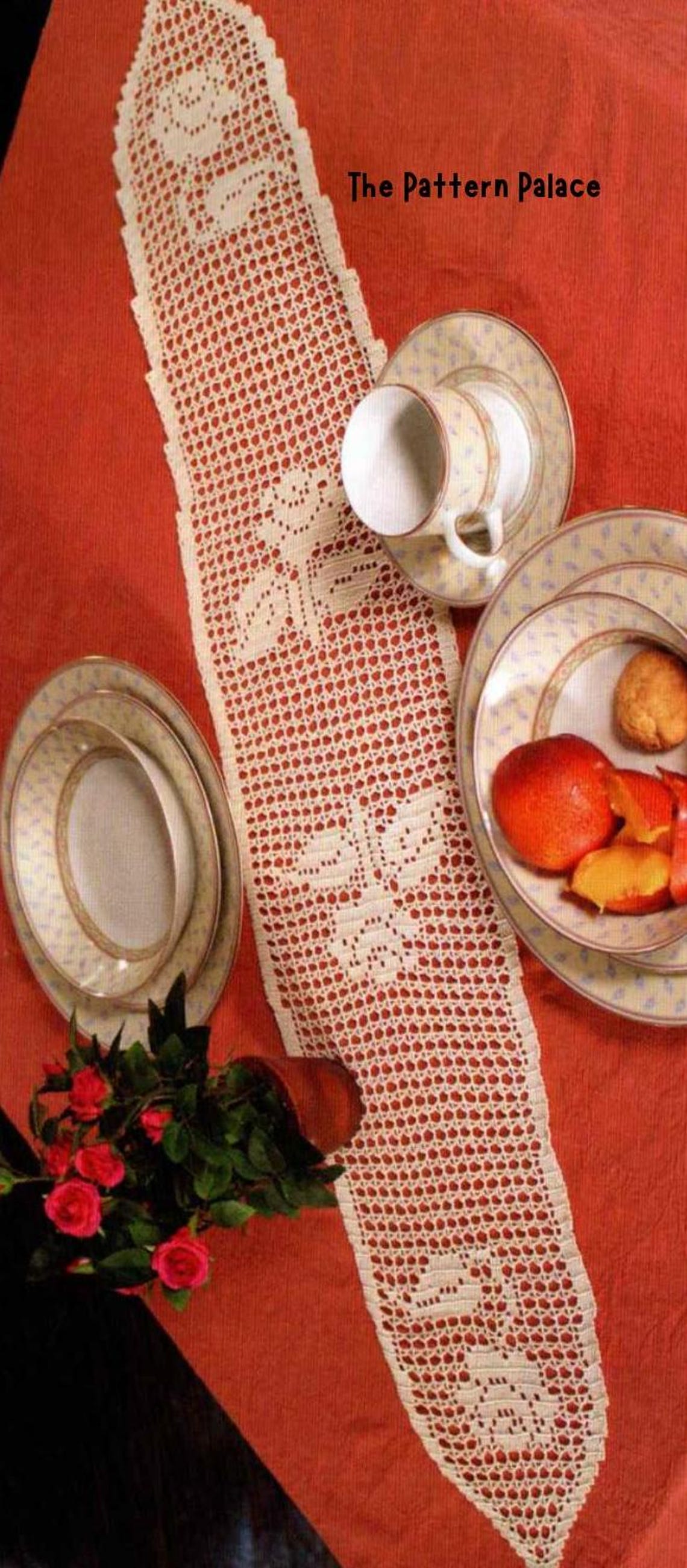 Vintage Crochet Antique Rose Table Runner Pattern | Filet Lace Rose ...