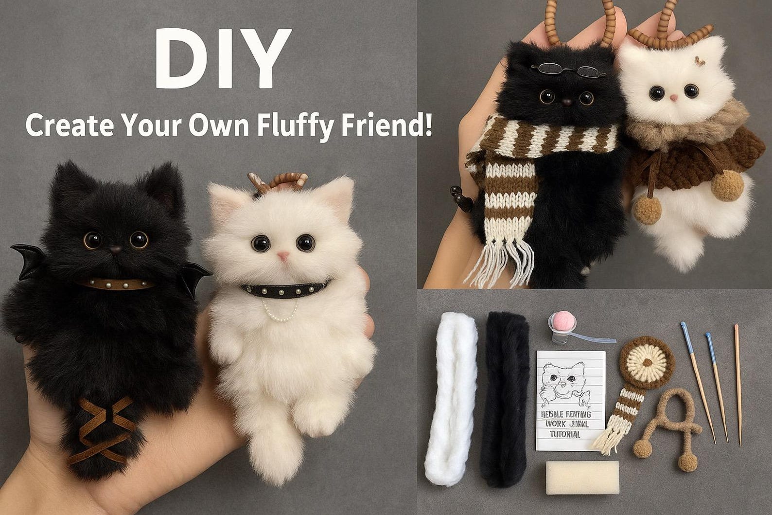 DIY Fluffy Cat Plush Keychain Kit – Cute Handmade Craft Set, Kawaii ...