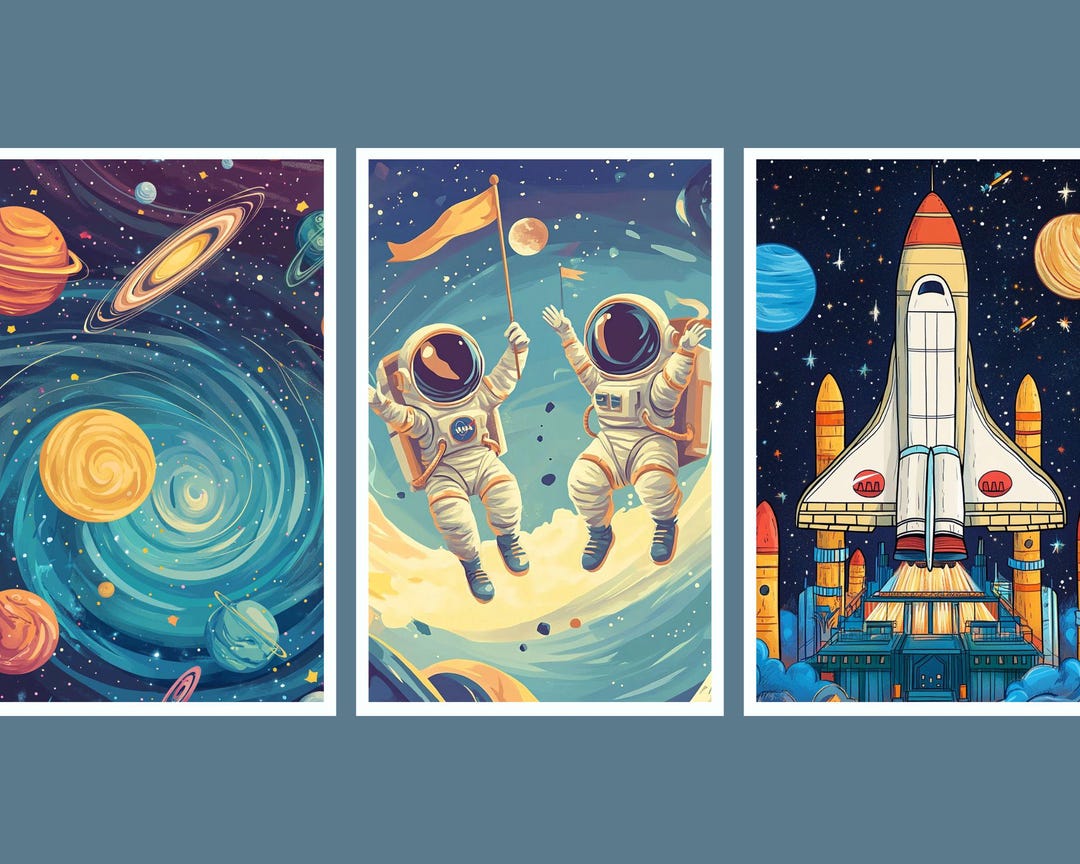 Space Adventures Printable Wall Art | Cartoon Space-themed Posters for ...