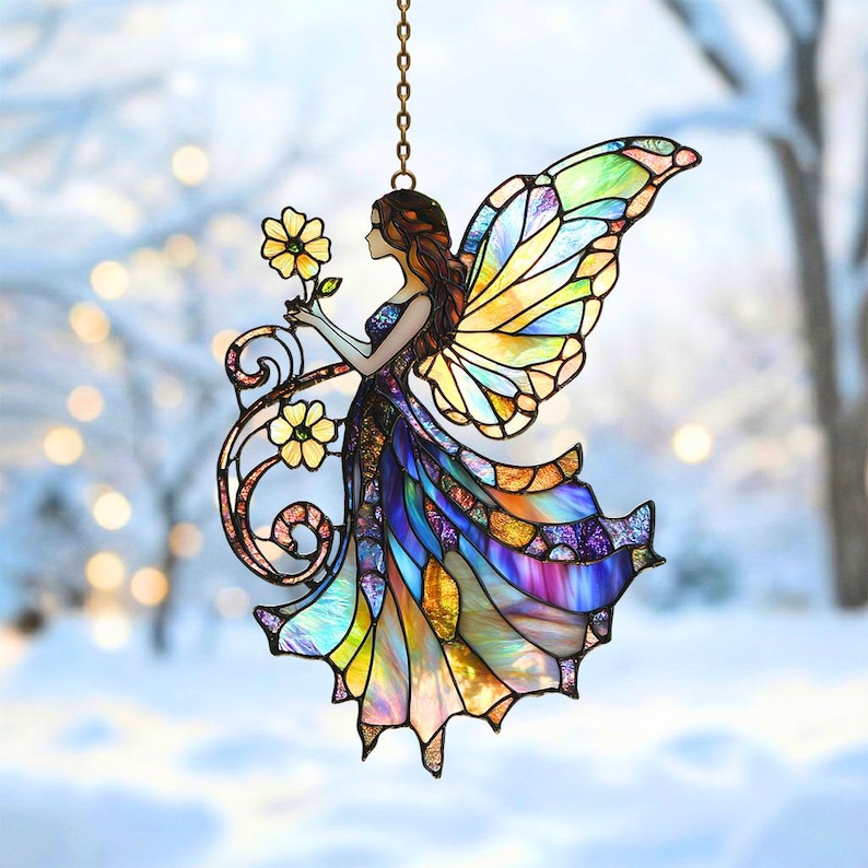 Fairy Lily of the Valley Acrylic Suncatcher, Stained Glass Style Window ...