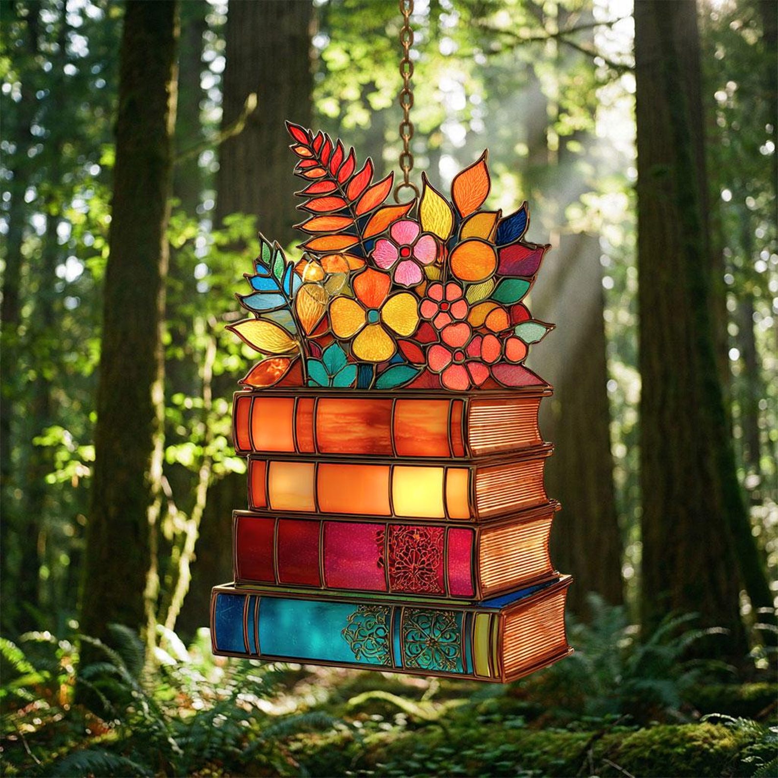 Floral Book Stack Acrylic Suncatcher, Colorful Window Art - Etsy