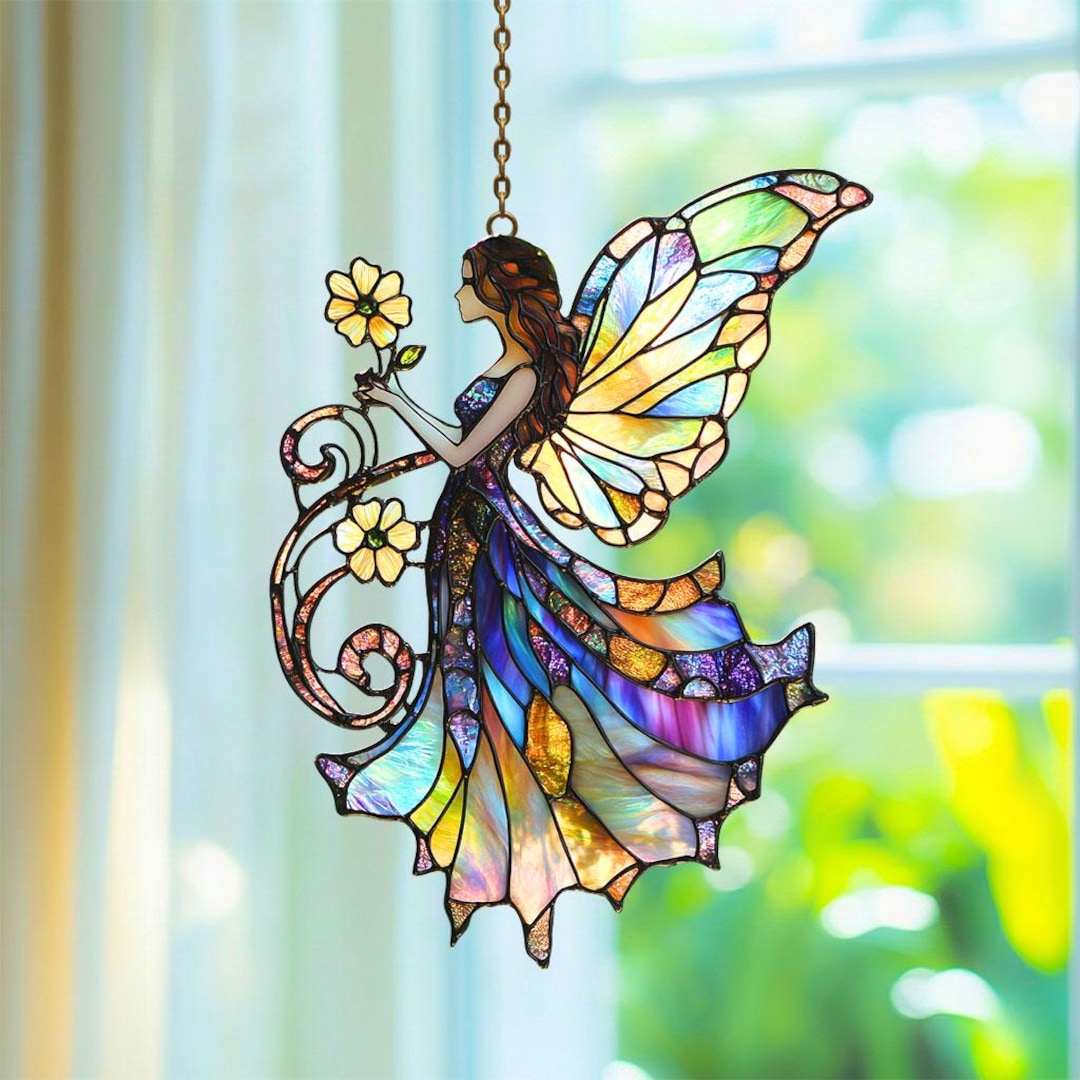 Fairy Lily of the Valley Acrylic Suncatcher, Stained Glass Style Window ...