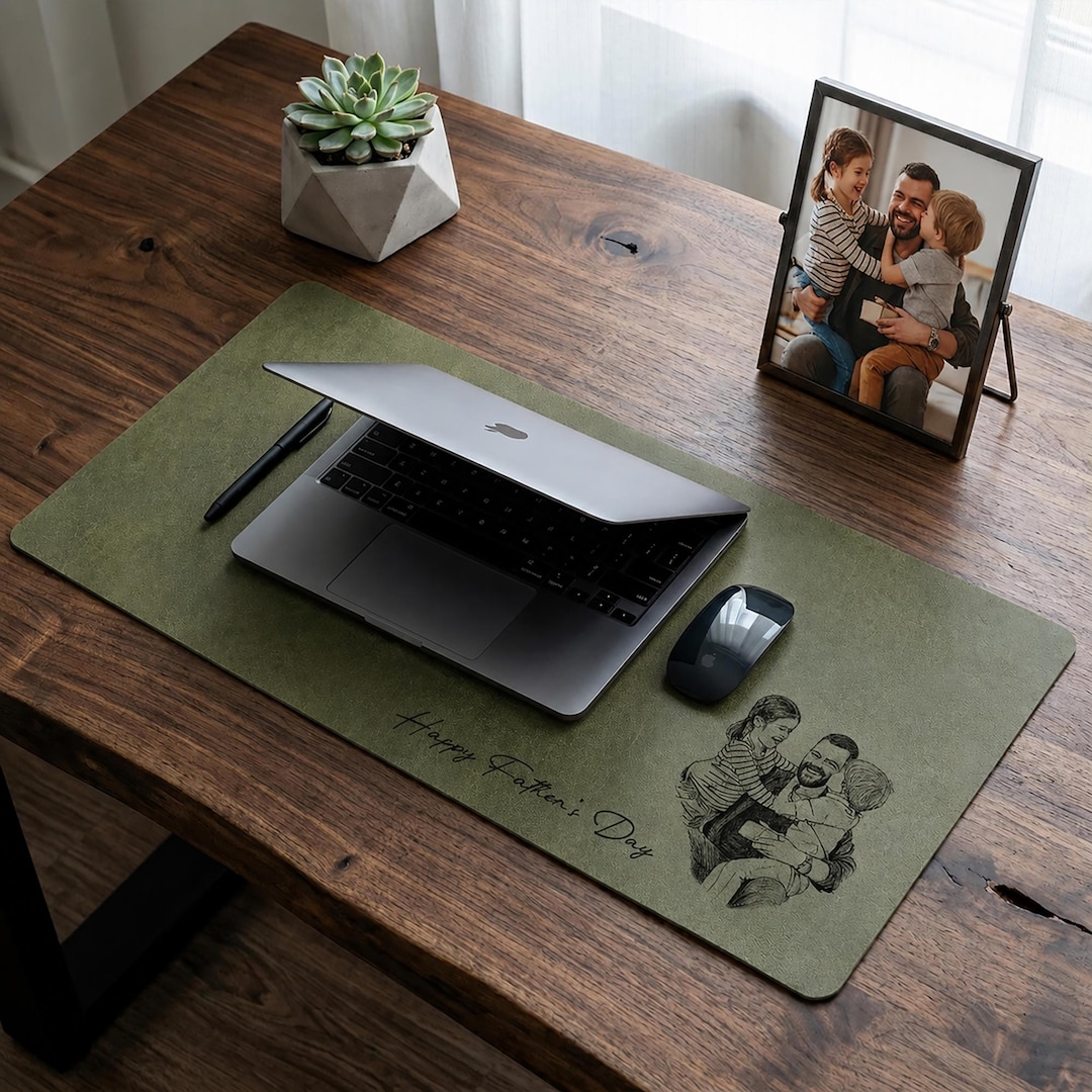 Personalized Dad Photo Line Art Desk Mat, Father's Day Custom Keepsake ...