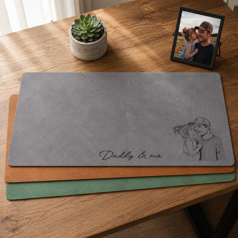 Personalized Dad Photo Line Art Desk Mat, Father's Day Custom Keepsake ...