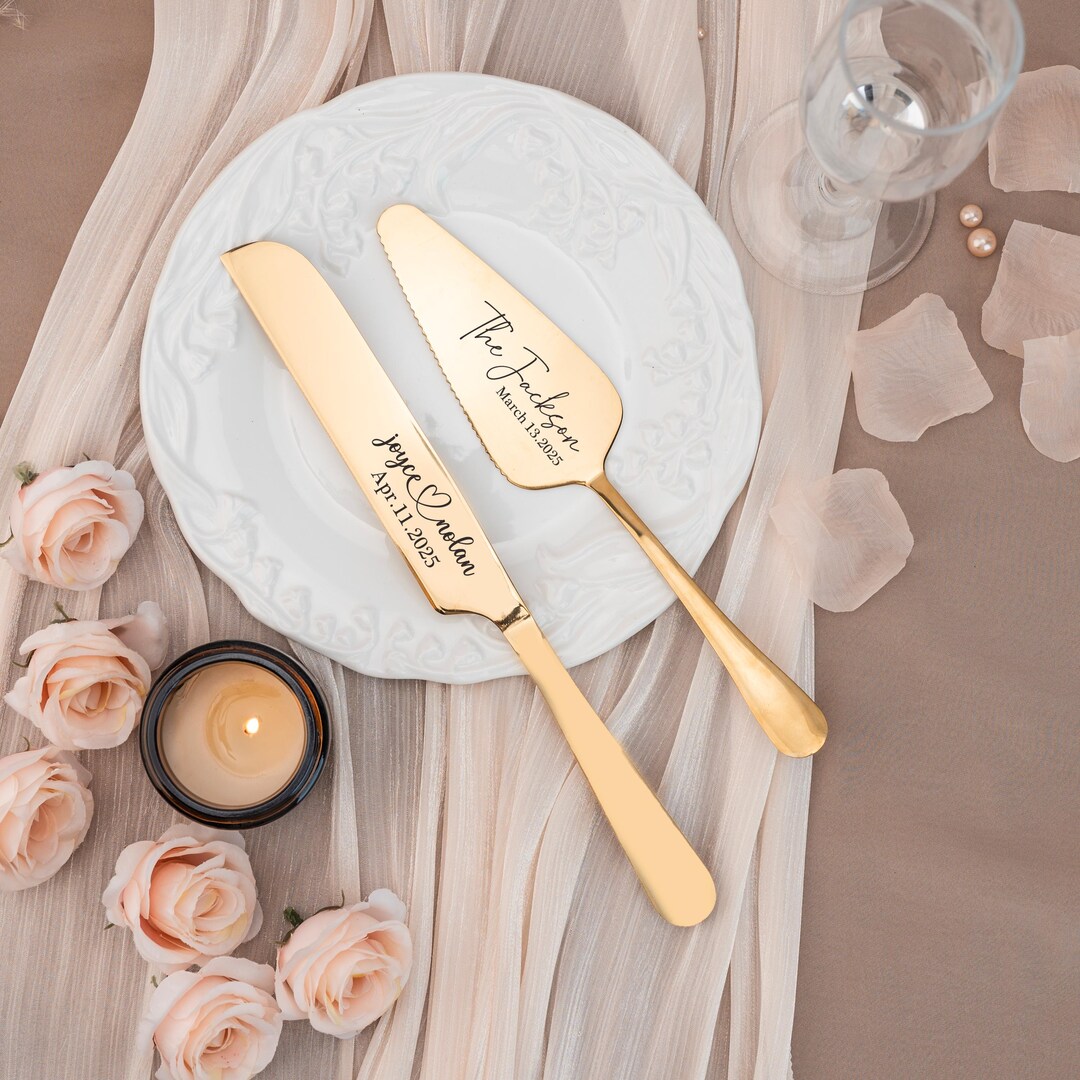 Engraved Wedding Cake Cutting Set: Personalized Stainless Steel Serving ...