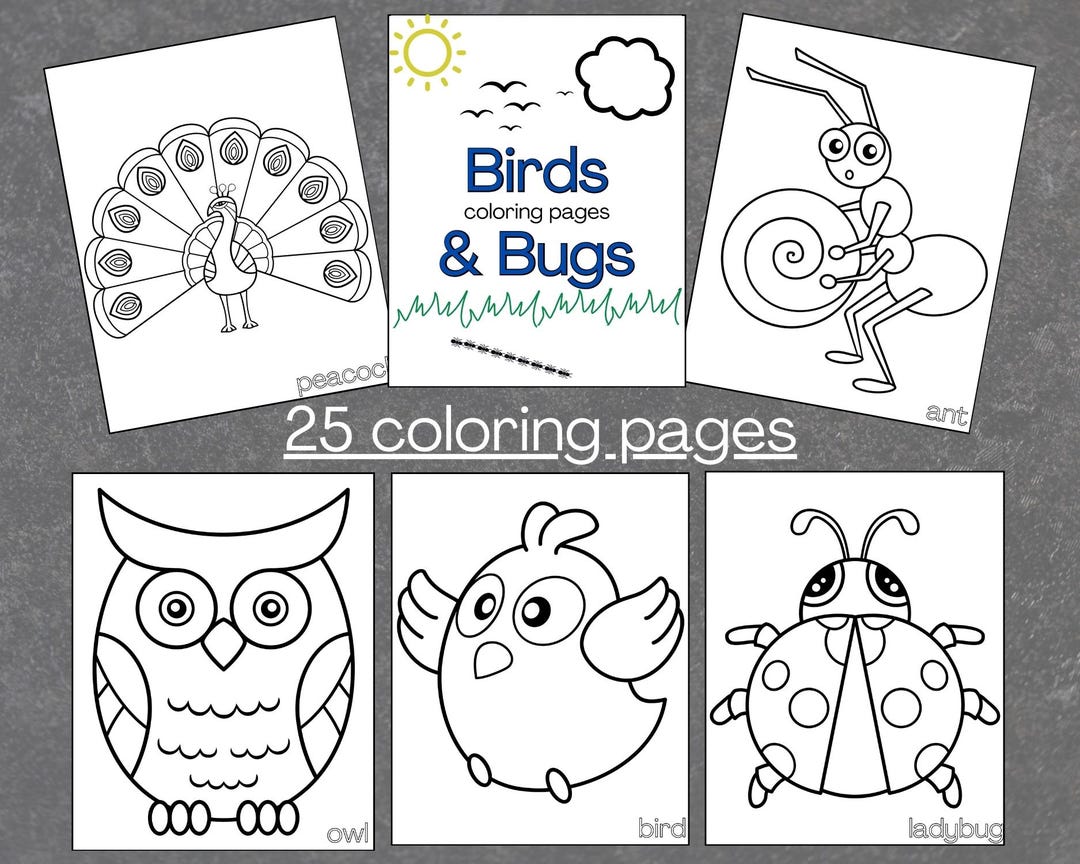 Animals Coloring Pages, Printable Booklet, Birds and Bugs, Animal ...