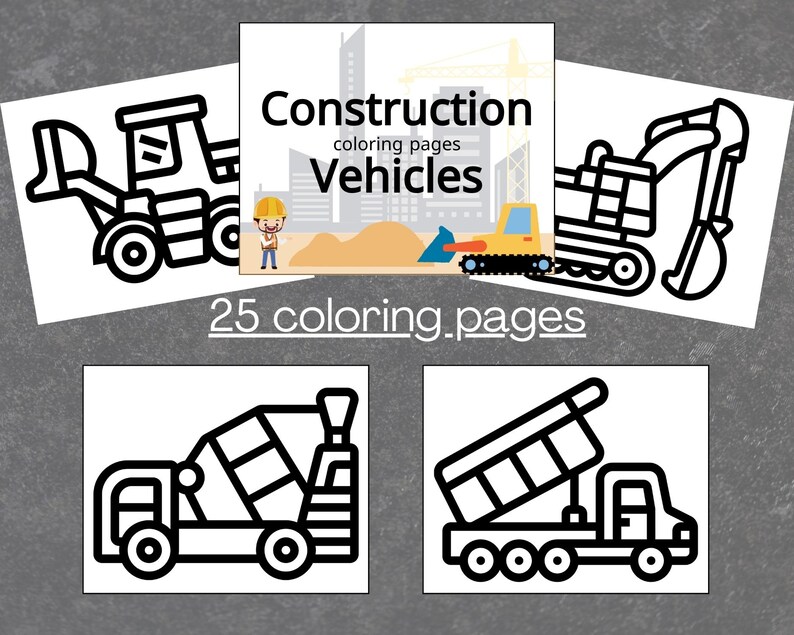 Vehicle Coloring Pages, Printable Booklet, Construction Trucks, Bold ...
