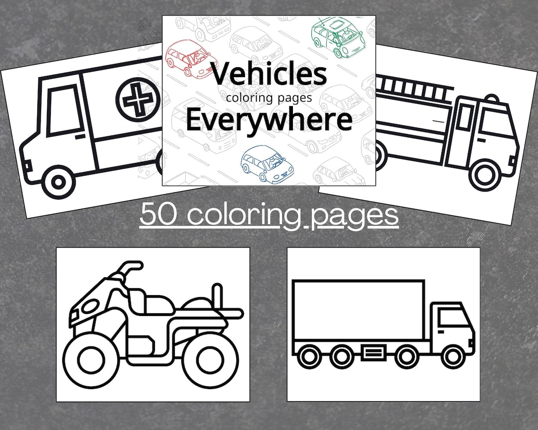 Vehicle Coloring Pages, Printable Booklet, Bold and Simple, Designed ...