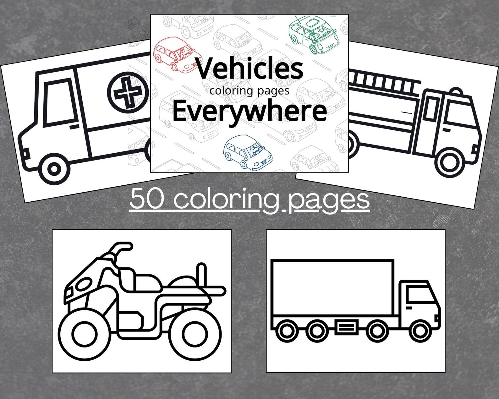 Vehicle Coloring Pages, Printable Booklet, Bold and Simple, Designed ...