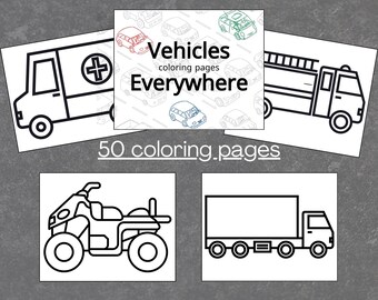 Vehicle Coloring Pages, Printable Booklet, Construction Trucks, Bold ...