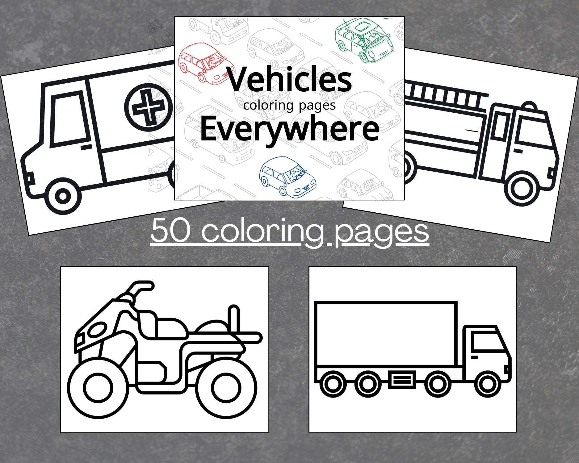 Vehicle Coloring Pages, Printable Booklet, Bold and Simple, Designed ...