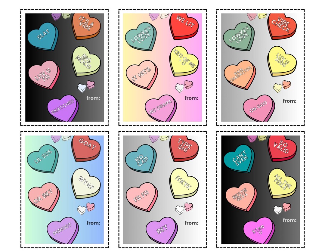 Gen Z Slang Candy Hearts Valentines, Digital Printable Cards for Teens ...