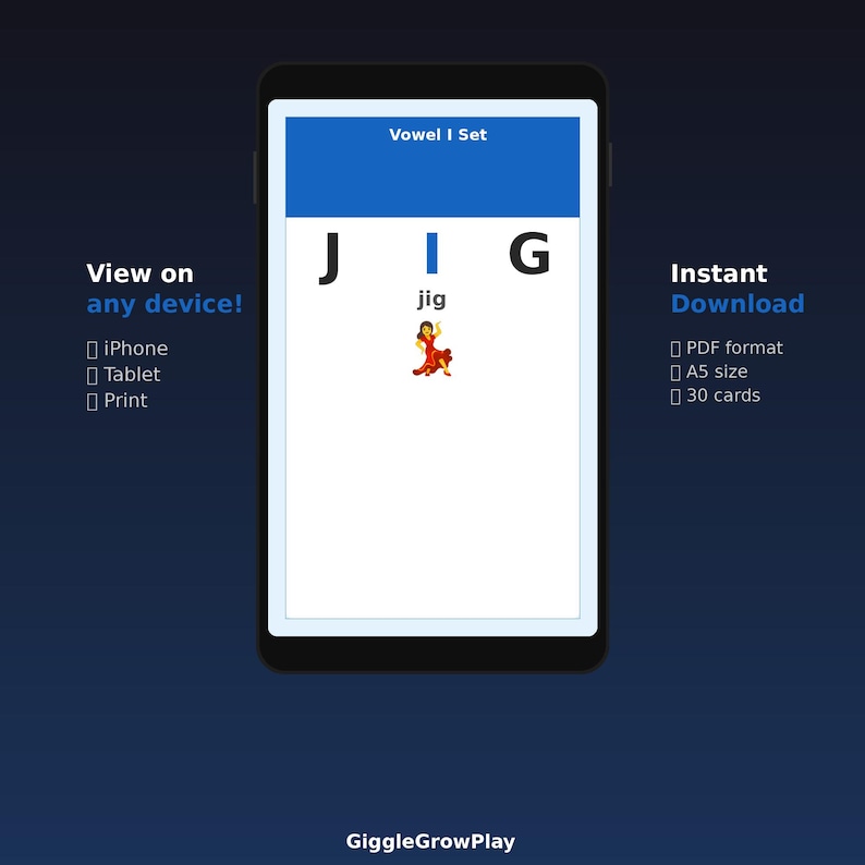 Toddler CVC Flash Cards Vowel I | Phonics Learning (instant PDF ...