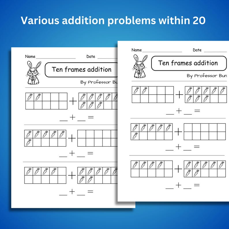Printable Ten Frames Addition Math Problems Worksheets for Kindergarten ...